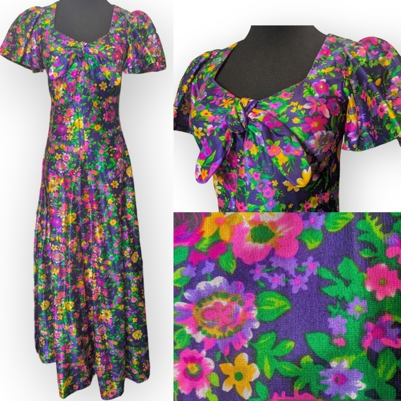 Vintage | Dresses | Vintage 7s Flower Power Maxi Dress | Poshmark